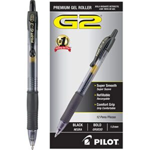 PILOT G2 Premium Refillable & Retractable Rolling Ball Gel Pens, Bold Point, Black Ink, 12 Count (Pack of 1)