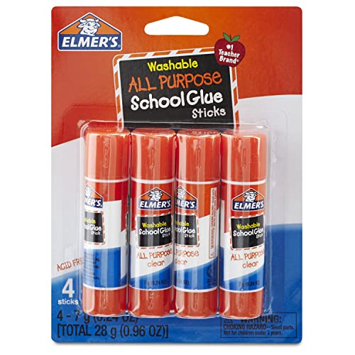 Elmer's All Purpose School Glue Sticks, Clear, Washable, 4 Pack, 0.24-ounce sticks