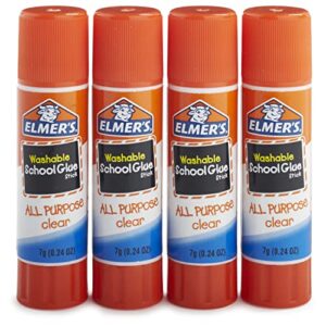 Elmer's All Purpose School Glue Sticks, Clear, Washable, 4 Pack, 0.24-ounce sticks