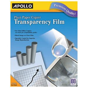 apollo plain paper copier transparency film, black on clear, box of 100