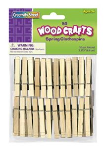 creativity street spring clothespins, natural, extra-large, 3-3/8″, 50 pieces