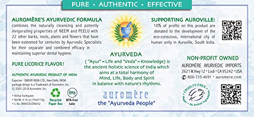 Auromere Ayurvedic Herbal Toothpaste, Mint Free - Vegan, Natural, Non GMO, Fluoride Free, Gluten Free, with Neem & Peelu (4.16 oz), 4 Pack