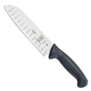 mercer culinary m22707 millennia black handle, 7-inch granton edge, santoku knife