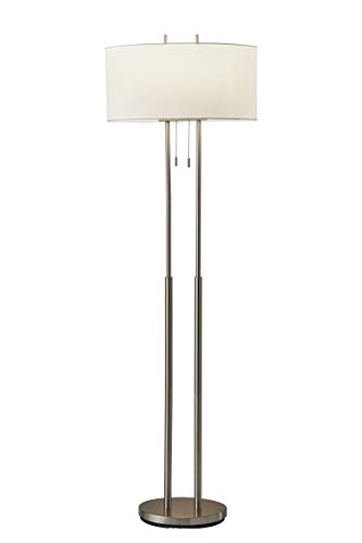 Adesso 4016-22 Duet 62" Floor Lamp, Satin Steel, Smart Outlet Compatible