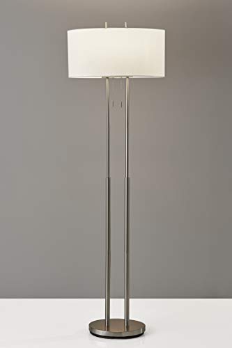 Adesso 4016-22 Duet 62" Floor Lamp, Satin Steel, Smart Outlet Compatible