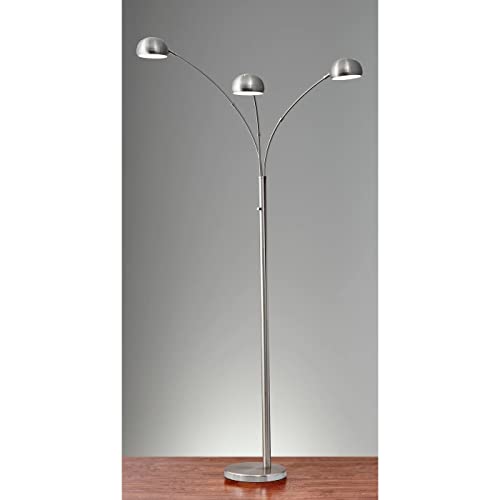 Adesso 5118-22 Domino Arc Lamp, 84 in., 3 x S11 Shape Bulbs E17 Intermediate Socket, Brushed Steel, 1 Floor Lamp