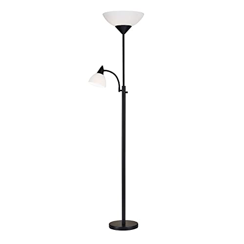 Adesso 7202-01 Piedmont 71" Torchiere with Adjustable Reading Lamp, 2 Lights, Black, Smart Outlet Compatible