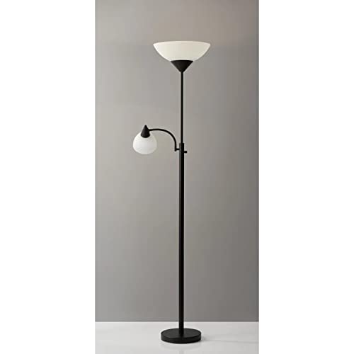 Adesso 7202-01 Piedmont 71" Torchiere with Adjustable Reading Lamp, 2 Lights, Black, Smart Outlet Compatible