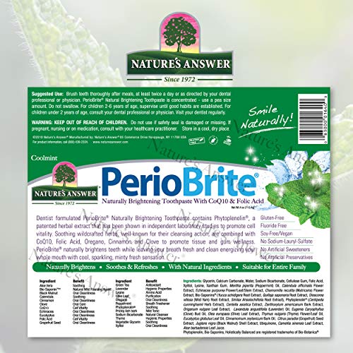 Nature's Answer Periobrite Toothpaste Coolmint | Natural Enamel Whitening | Great for Sensitive Teeth | Fresh Breath | Cavity Protection