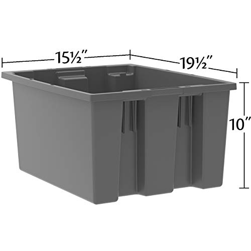 Akro-Mils 35190 Nest and Stack Plastic Storage Container and Distribution Tote, (19-1/2-Inch L x 15-1/2-Inch W x 10-Inch H), Gray, (6-Pack)