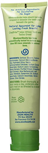 Zion Health Claybrite Natural Toothpaste, Natural Mint, 4 Ounce (Packaging may vary)