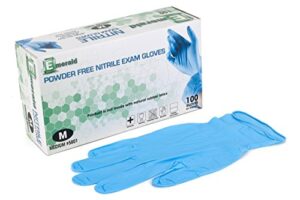 emerald nitrile exam gloves – medical grade powder free latex free disposable multipurpose food safe – 3.5 mil, medium