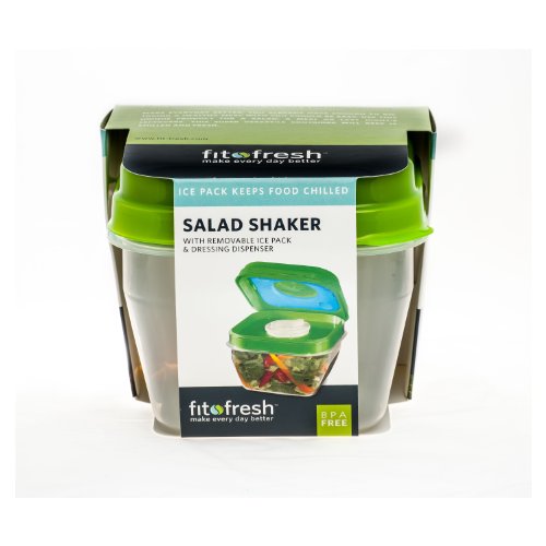 Fit & Fresh Salad Shaker Reusable Plastic Container with Dressing Dispenser and Ice Pack, Healthy Lunch Box Set, 4-Cup Capacity, BPA-Free