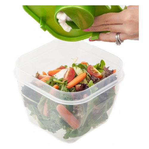 Fit & Fresh Salad Shaker Reusable Plastic Container with Dressing Dispenser and Ice Pack, Healthy Lunch Box Set, 4-Cup Capacity, BPA-Free