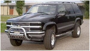 bushwacker extend-a-fender extended front & rear fender flares | 4-piece set, black, smooth finish | 40903-11 | fits 1997-1999 tahoe; 1995-1999 yukon, 4-door