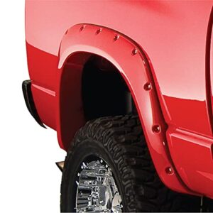 bushwacker pocket/rivet style rear fender flares | 2-piece set, black, smooth finish | 50018-02 | fits 2002-2008 dodge ram 1500 w/ 6.4′ bed; 2003-2009 ram 2500 w/ 6,4′ bed, 3500 w/ 6.4′ or 8.2′ bed