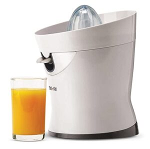 tribest citristar cs-1000 citrus juicer, electric juicer for oranges and lemons with stainless steel strainer and spout white