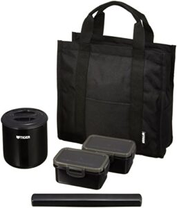 tiger lwy-t036-k tiger thermos insulated lunch box, stainless steel lunch jar, rice bowl, approx. 1.8 cups, tote bag, black