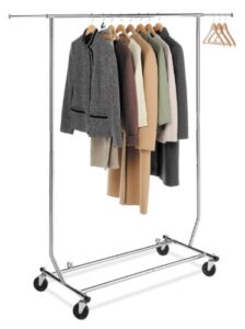 whitmor adjustable rolling garment rack collapsible chrome