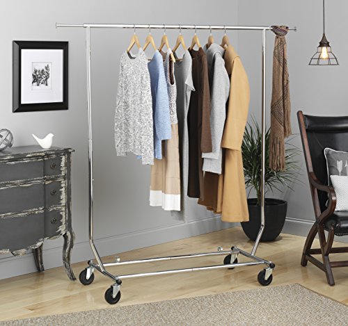 Whitmor Adjustable Rolling Garment Rack Collapsible Chrome