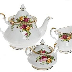 Royal Albert Old Country Roses 3-Piece (Teapot, Sugar & Creamer) Tea Set, Multi