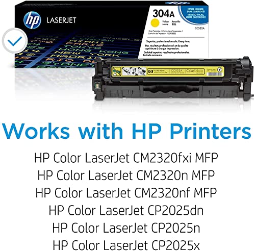 Original HP 304A Yellow Toner Cartridge | Works with HP Color LaserJet CM2320 MFP, HP Color LaserJet CP2025 Series | CC532A