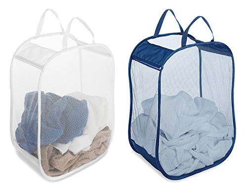 Whitmor Pop & Fold Laundry Bag, White or Blue