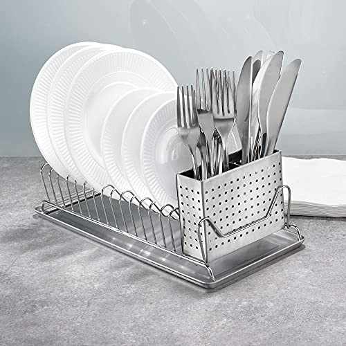 Polder 3-Piece Compact Dish Rack Includes Utensil Holder, Wire Rack and Rimmed Catch Tray - 100% Stainless Stel