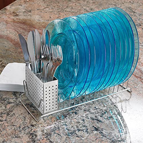 Polder 3-Piece Compact Dish Rack Includes Utensil Holder, Wire Rack and Rimmed Catch Tray - 100% Stainless Stel