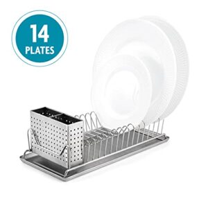 Polder 3-Piece Compact Dish Rack Includes Utensil Holder, Wire Rack and Rimmed Catch Tray - 100% Stainless Stel