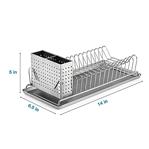 Polder 3-Piece Compact Dish Rack Includes Utensil Holder, Wire Rack and Rimmed Catch Tray - 100% Stainless Stel