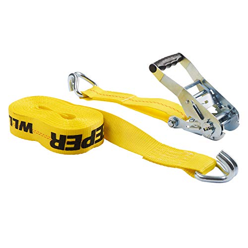 KEEPER 04622 Heavy Duty 27' x 2'' Ratcheting Tie Down, 10,000 lbs Rated Capacity with Double J-Hooks, yellow, "1.5"" x 1.5"" x 0.75"""