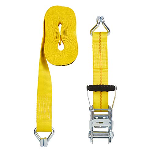 KEEPER 04622 Heavy Duty 27' x 2'' Ratcheting Tie Down, 10,000 lbs Rated Capacity with Double J-Hooks, yellow, "1.5"" x 1.5"" x 0.75"""