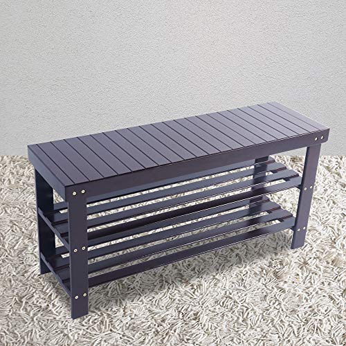 SoSo-BanTian1989 Espresso Finish Bamboo 3-Tier Shoe Bench, Bathroom Living Room Entryway Furniture