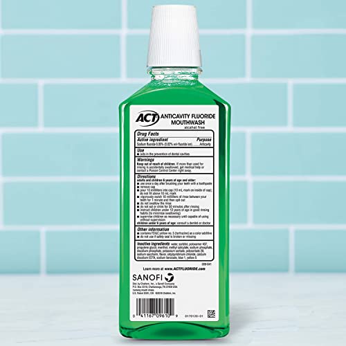 ACT Total Care Zero Alcohol Anticavity Fluoride Mouthwash 18 fl. oz. Kills Bad Breath Germs, Fresh Mint