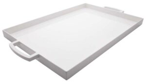 zak designs, white large rectangle meeme melamine serving tray, easy to hold with modular design, perfect kitchen dinnerware for indoor/outdoor activities