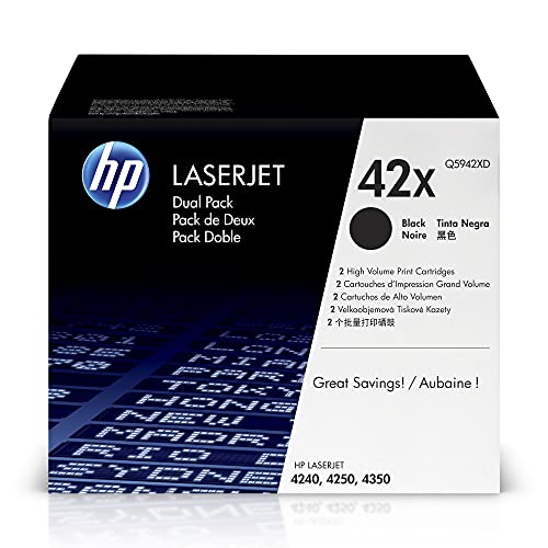 Original HP 42X Black High-yield Toner Cartridges (2-pack) | Works with HP LaserJet 4240, 4250, 4350 Series | Q5942XD