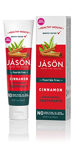 Jason Healthy Mouth Tartar Control Fluoride-Free Paste, Tea Tree Oil & Cinnamon, 4.2 Oz (Packaging May Vary)