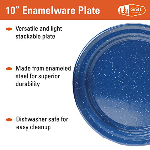 GSI Outdoors 10 Inch Enamelware Plate for Camp, Cabin and Farmhouse Kitchen - Blue