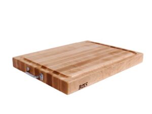 john boos block rafr2418 reversible maple edge grain cutting board with juice groove and chrome handles, 24 inches x 18 inches x 2.25 inches