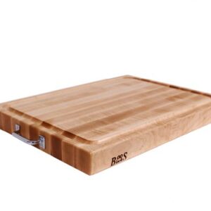 John Boos Block RAFR2418 Reversible Maple Edge Grain Cutting Board with Juice Groove and Chrome Handles, 24 Inches x 18 Inches x 2.25 Inches