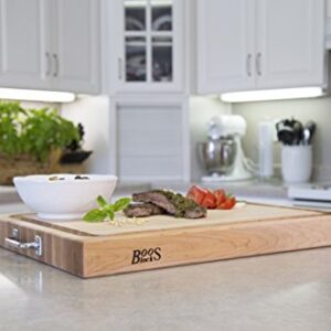 John Boos Block RAFR2418 Reversible Maple Edge Grain Cutting Board with Juice Groove and Chrome Handles, 24 Inches x 18 Inches x 2.25 Inches