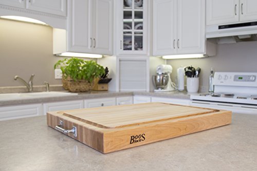 John Boos Block RAFR2418 Reversible Maple Edge Grain Cutting Board with Juice Groove and Chrome Handles, 24 Inches x 18 Inches x 2.25 Inches