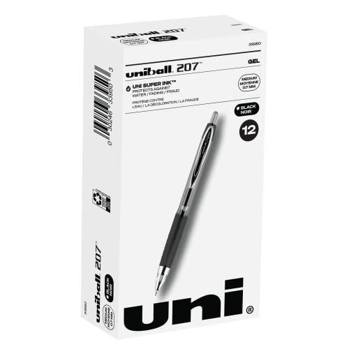 uniball Gel Pens, 207 Signo Gel with 0.7mm Medium Point, 12 Count, Black Pens are Fraud Proof