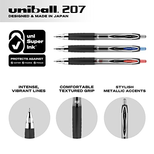 uniball Gel Pens, 207 Signo Gel with 0.7mm Medium Point, 12 Count, Black Pens are Fraud Proof