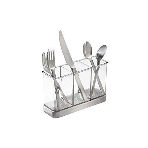 iDesign Utensil Holder and Silverware Organizer for Kitchen Countertop Storage The Forma Collection, 4.9" x 2.7" x 7.6", Clear/Stainless Steel