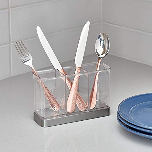 iDesign Utensil Holder and Silverware Organizer for Kitchen Countertop Storage The Forma Collection, 4.9" x 2.7" x 7.6", Clear/Stainless Steel