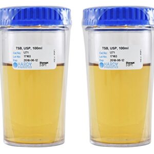 Hardy Diagnostics - U71 Tryptic Soy Broth (TSB), USP, 100 Milliliter Fill, 180 Milliliter Wide Mouth Polycarbonate Jar, Order by the Package of 12, by