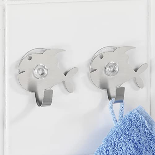 WENKO 4466240100 Dulled Stainless Steel Suction Hooks, 2-Piece, 5.5 x 6.5 x 2.5 cm, Fish