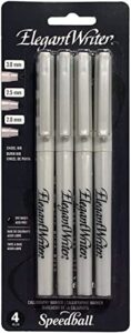 speedball elegant writer calligraphy 4 marker set, black, 2.0 mm, 2.5 mm & 3.0 mm chisel nib tip pens for drawing, journaling, and scrapbooking